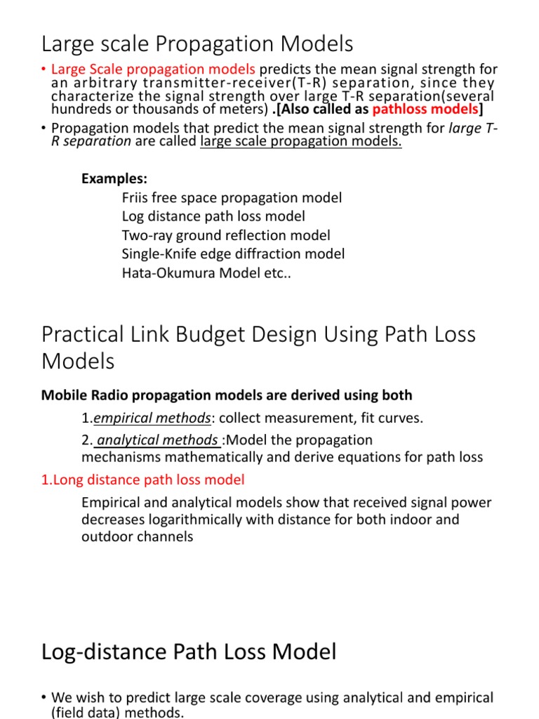 Large Scale Propagation Models | PDF | Radio Propagation | Bandwidth (Signal Processing)