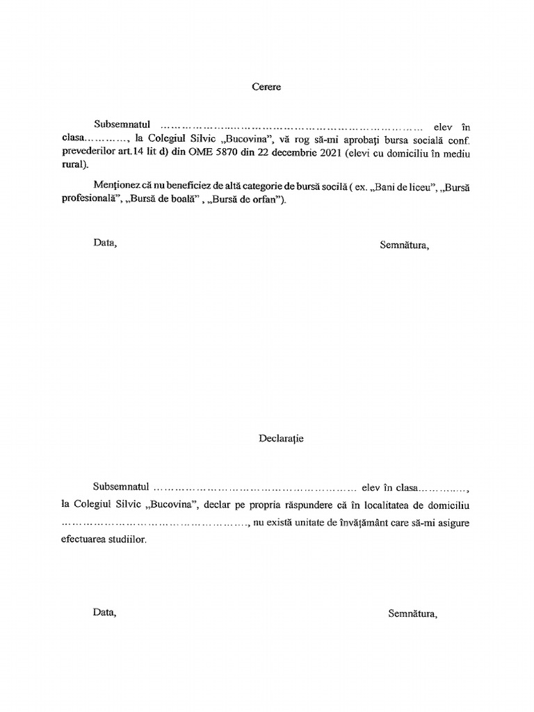 Model Cerere Elev Major | PDF