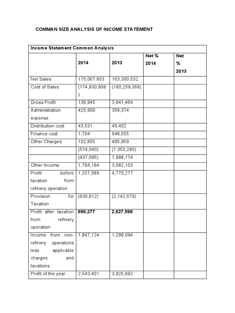 Comman Size Analysis of Income Statement | PDF | Taxes | Revenue