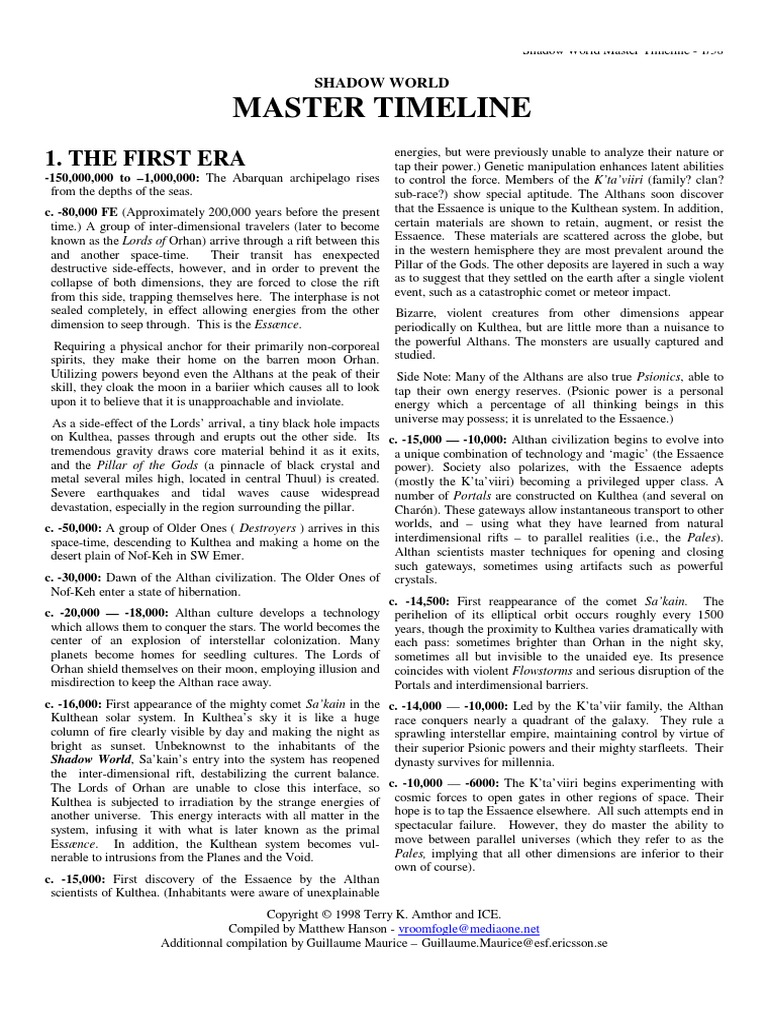 Shadow World Master Timeline | PDF