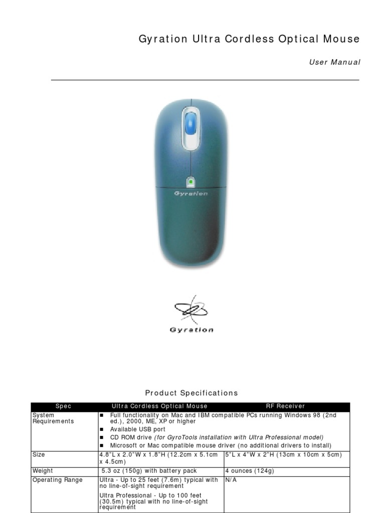Gyration Ultra Cordless Mouse Manual | PDF | Computer Keyboard ...