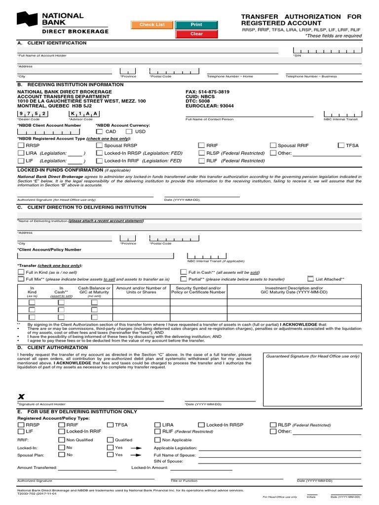 Form t2033 702 Transfer Authorization Registered Accounts | PDF ...