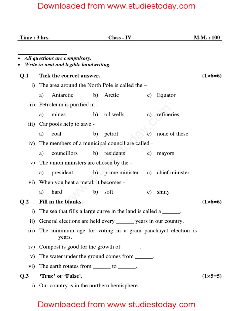 CBSE Class 4 EVS Assignment | PDF | Nature