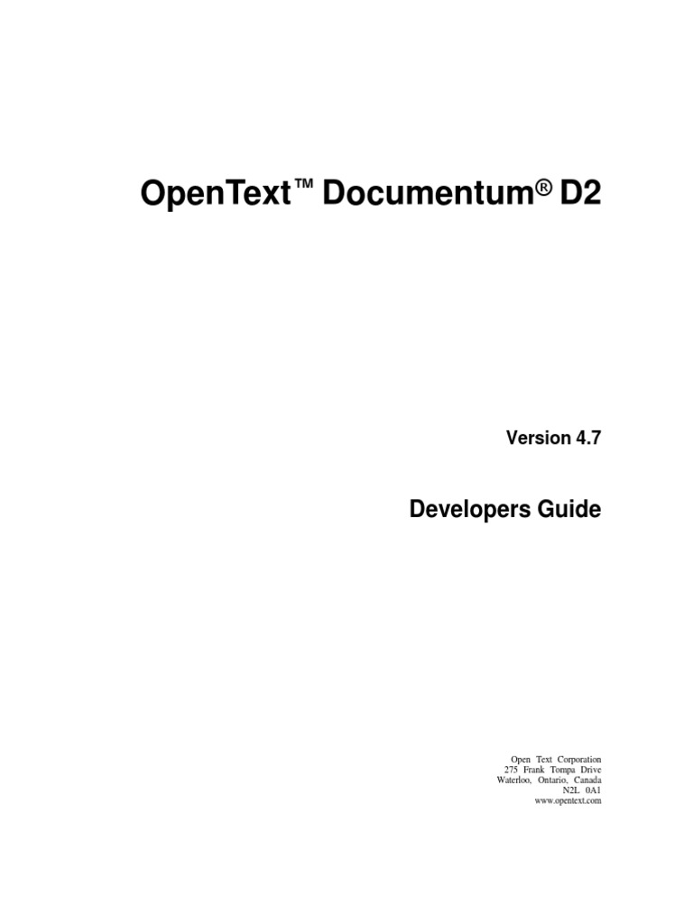 Opentext Documentum D2: Developers Guide | PDF | World Wide Web | Internet & Web