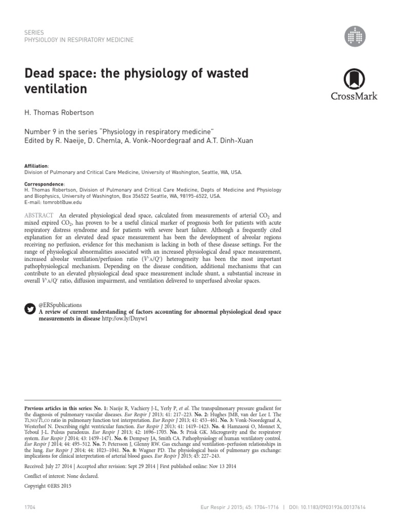 Dead Space The Physiology of Wasted Ventilation ERJ 2015 | PDF ...