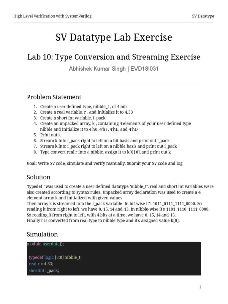 SV Datatype Lab Exercise | Download Free PDF | Computing | Mathematical Logic