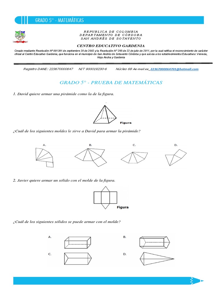 Grado 5° - Prueba de Matemáticas | PDF
