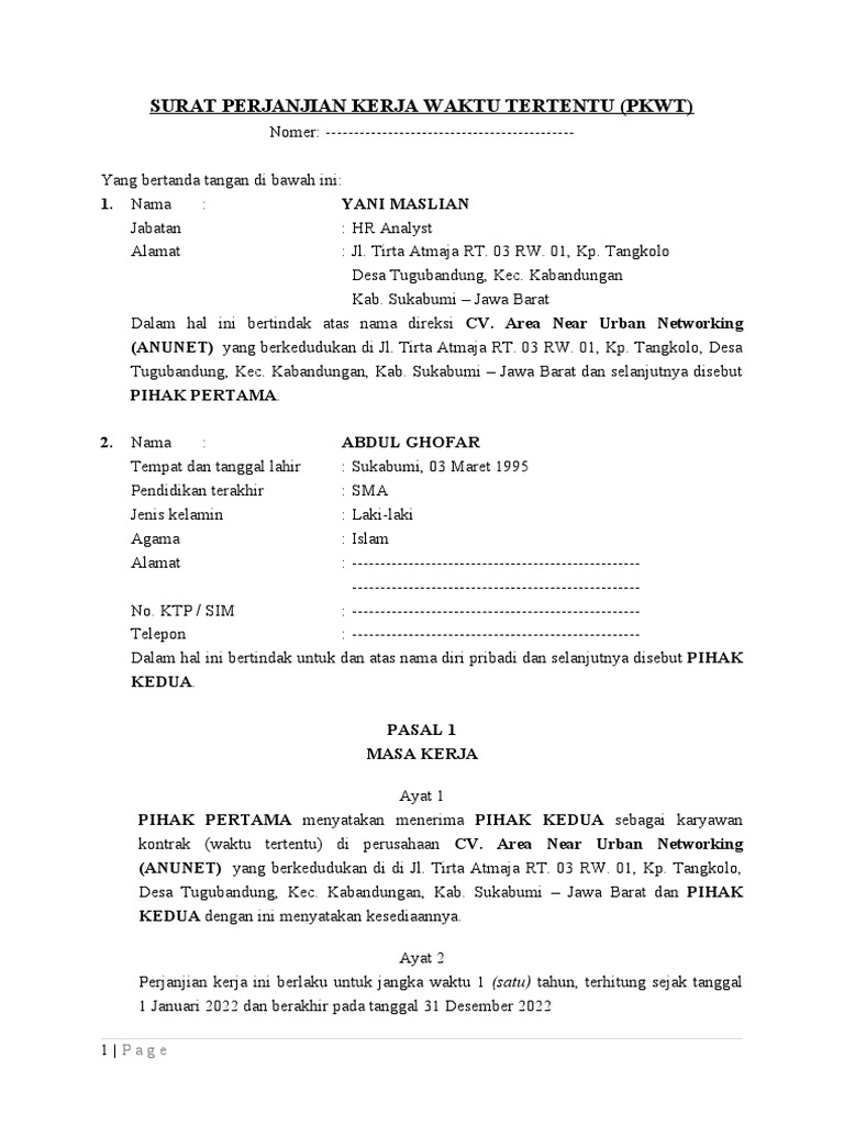 PKWT Anunet 2022 | PDF