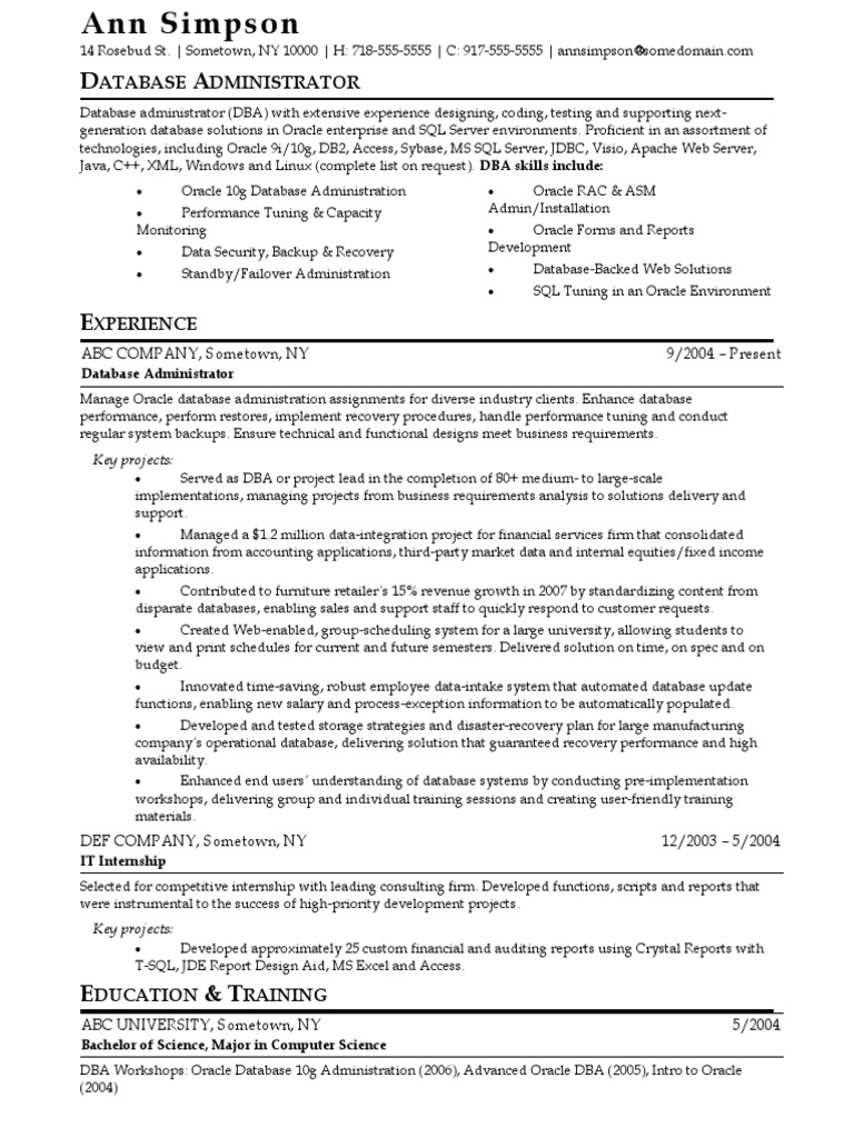 Database Administrator Resume | PDF | Oracle Corporation | Data Management