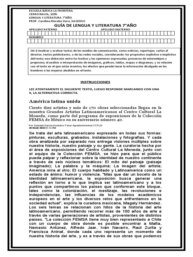 7° Básico Carola AGOSTO | PDF | America latina | México