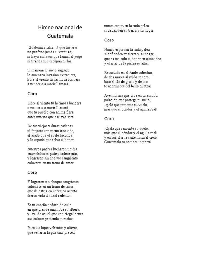 Letra del Himno Nacional de Guatemala | PDF