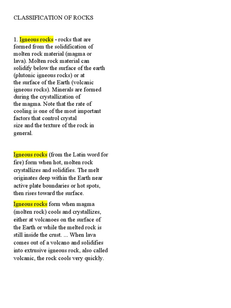 Classification of Rocks | PDF | Rock (Geology) | Igneous Rock