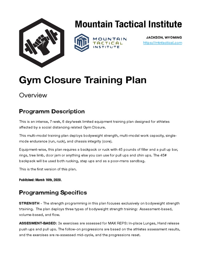GymClosureTrainingPlan | PDF | Strength Training | Physical Exercise