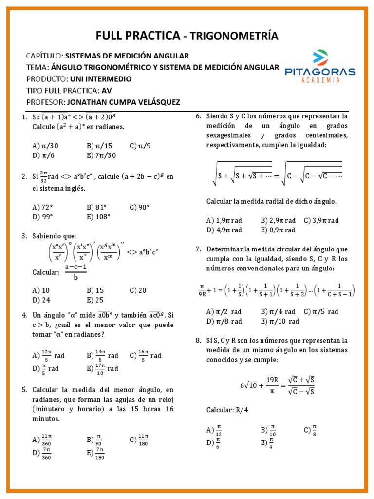 Práctica de Trigonometría: Medición Angular | PDF | Geometría ...