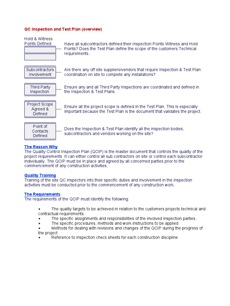 QC Inspection and Test Plan Overview | PDF | Specification (Technical ...