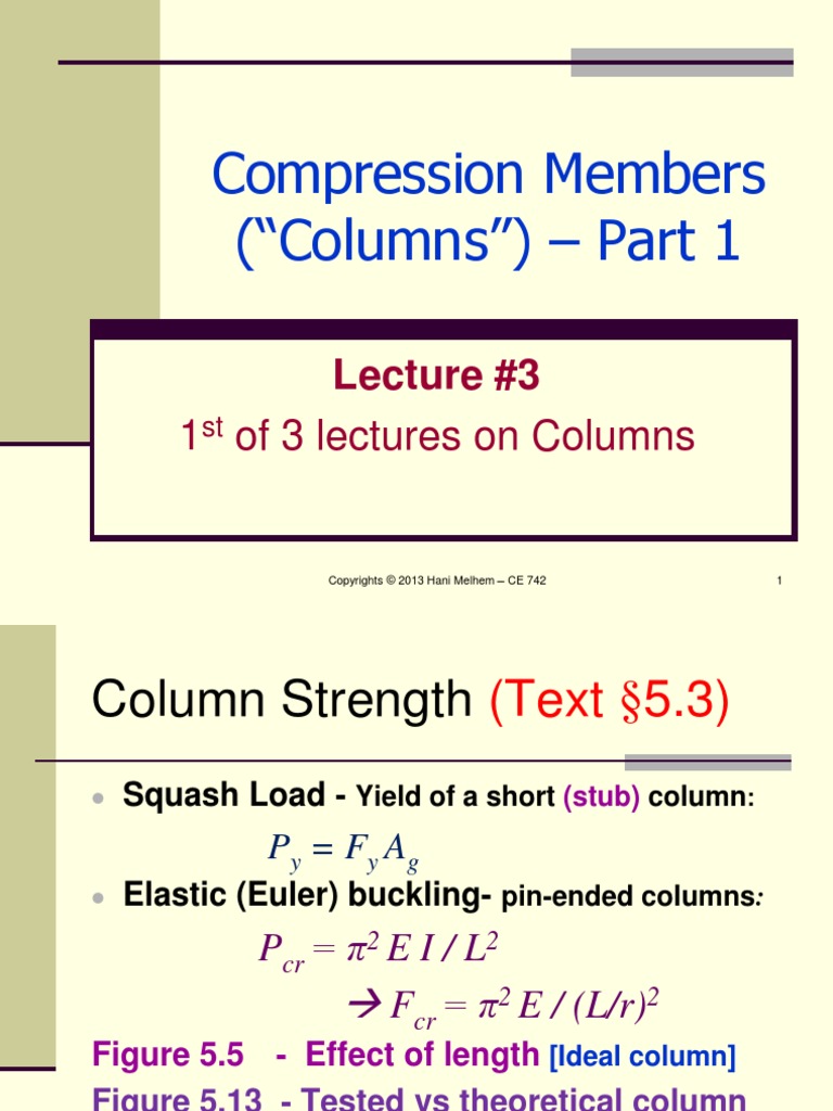 Compression Members ("Columns") - Part 1: 1 of 3 Lectures On Columns | PDF | Buckling ...