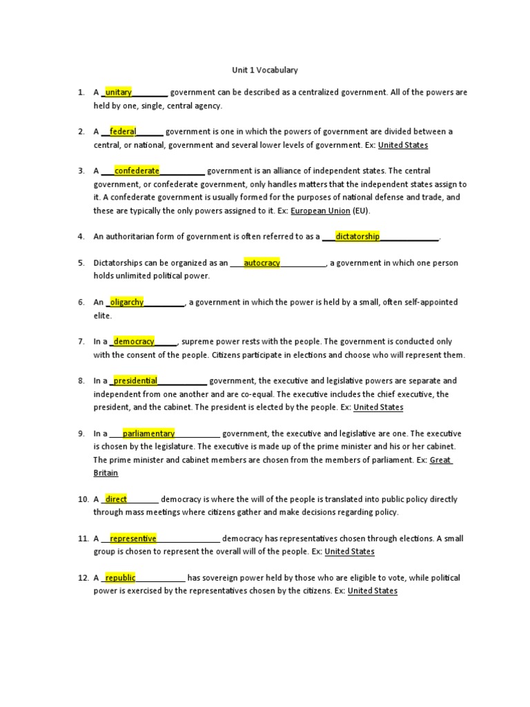 Unit 1 Vocabulary | PDF | Sovereignty | Liberty