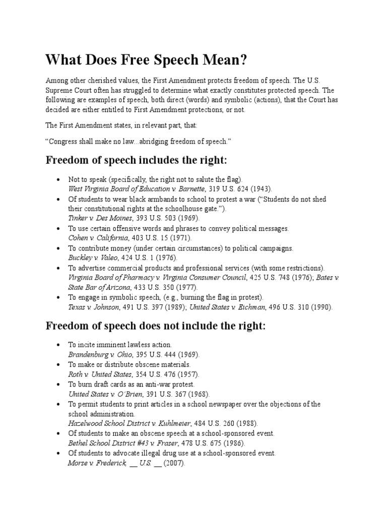 What Does Free Speech Mean?: Freedom of Speech Includes The Right | PDF ...