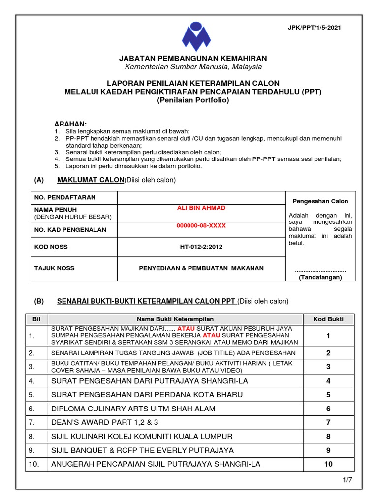 Contoh Borang Laporan Keterampilan | PDF