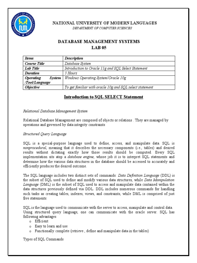 Lab 05 - Database Systems | PDF | Databases | Sql Lab 05 - Database Systems | PDF | Databases | Sql
