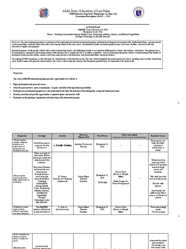 Action Plan Intrams | PDF | Schools | Kindergarten