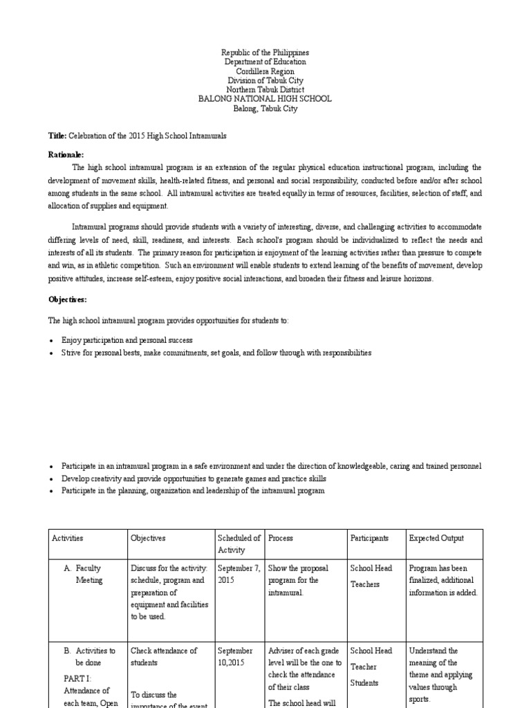 Intramural Sports Program | PDF | Sports | Teachers