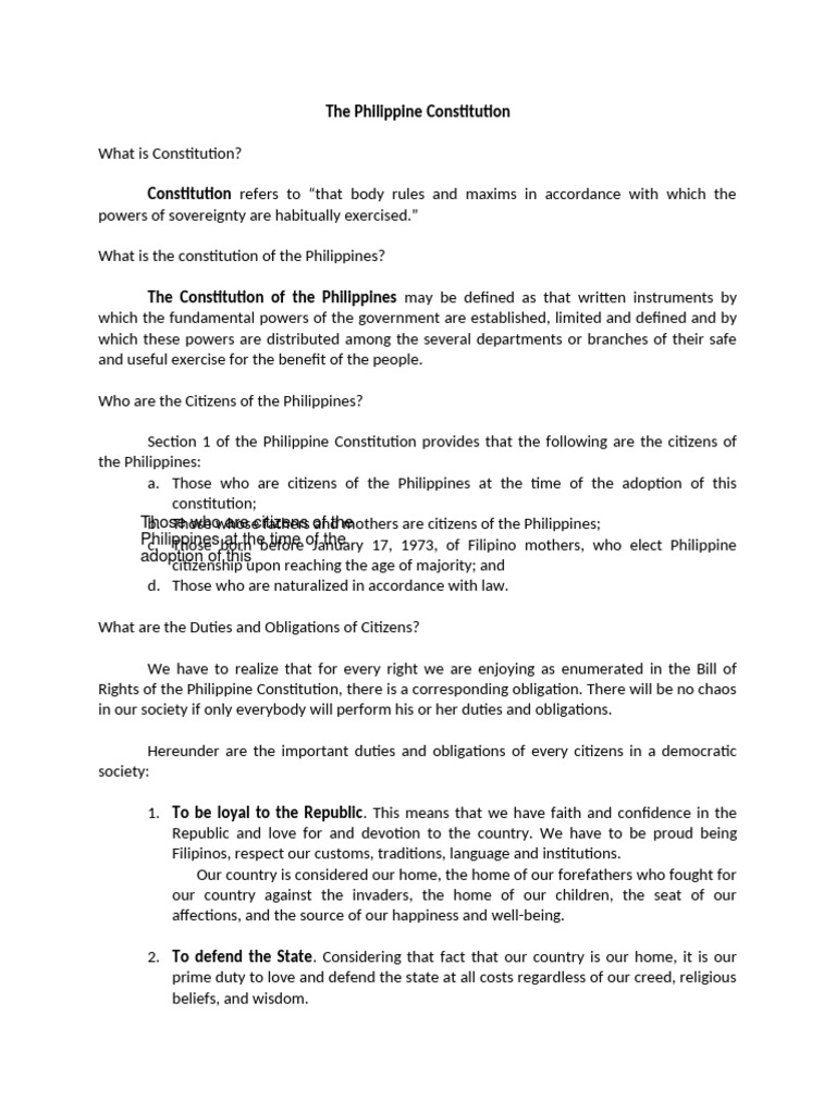 Understanding the Philippine Constitution | PDF | Love | Citizenship