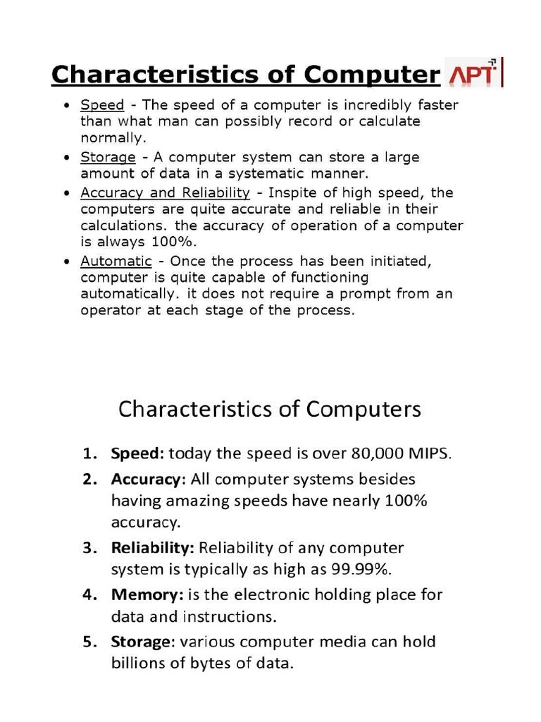 Characteristics of A Computer | PDF