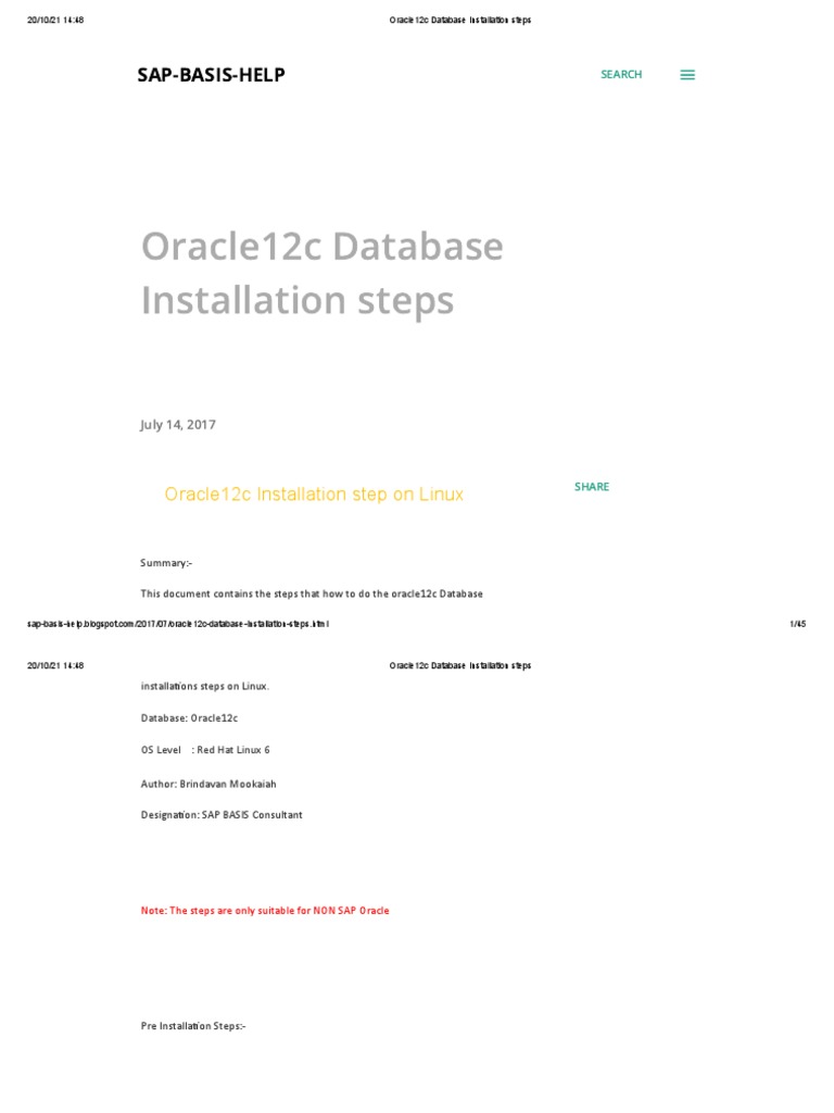 Oracle12c Database Installation Steps | PDF | Installation (Computer Programs) | Databases