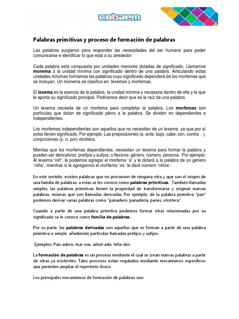 Palabras Primitivas y Proceso de Formación de Palabras | PDF | Palabra ...