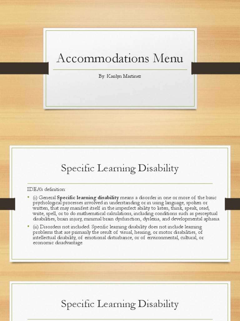 Accommodations Menu | PDF | Intellectual Disability | Learning Disability
