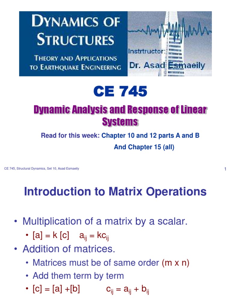 CE745 - Set 10 | PDF | Matrix (Mathematics) | Mechanics