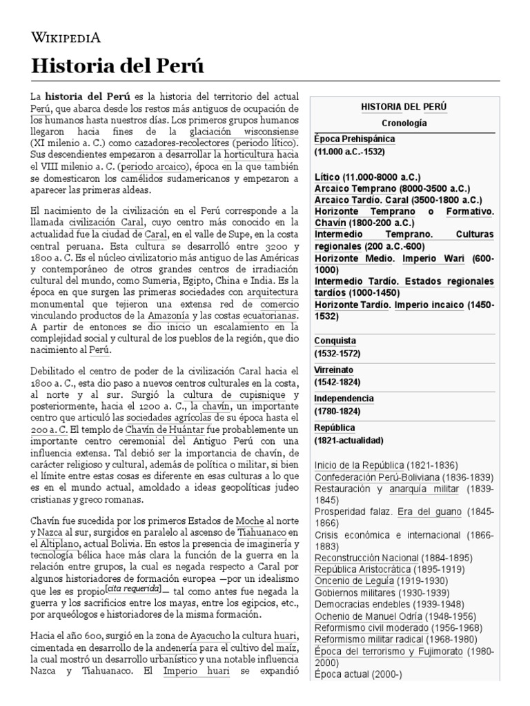 Historia Del Perú - Wikipedia, La Enciclopedia Libre | PDF | Imperio ...