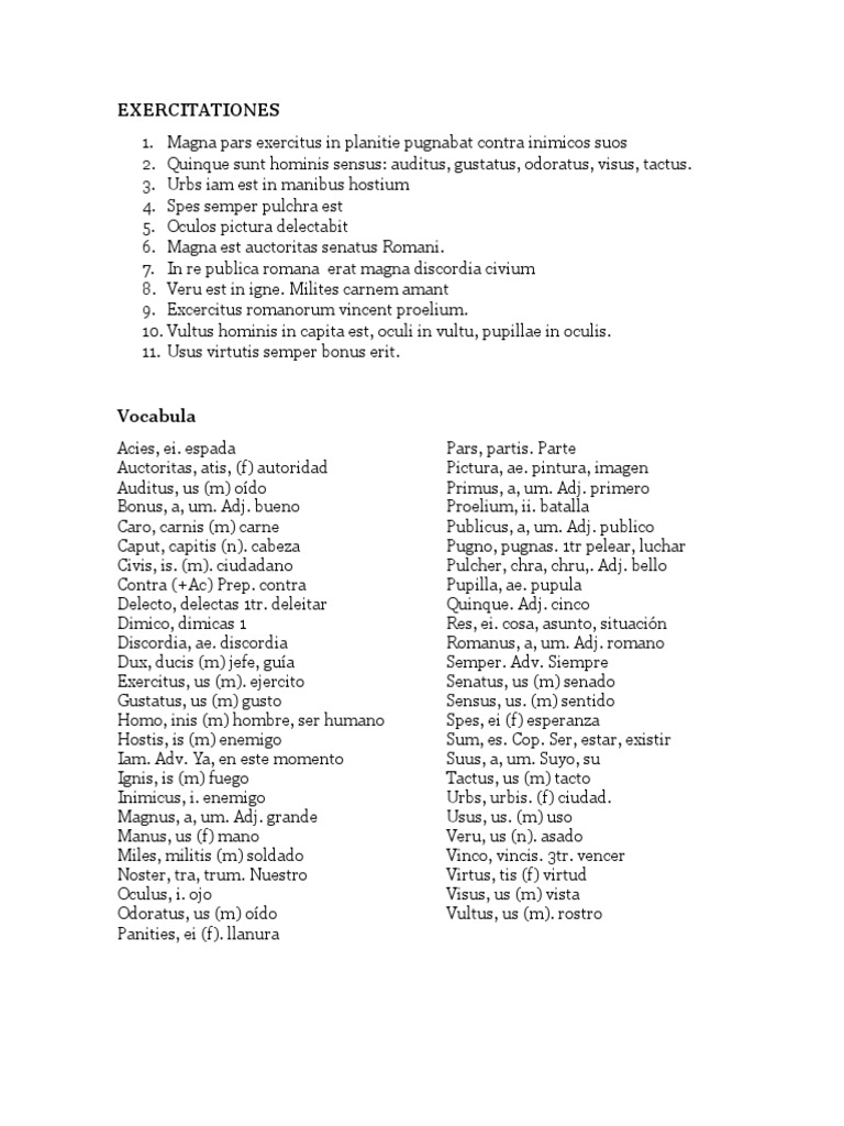 Ejercicios Cuarta y Quinta Declinacion | PDF