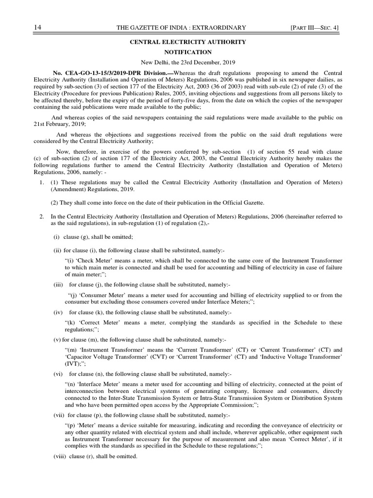 CEA Metering Regulation Amendment-2019 | PDF | Transformer ...