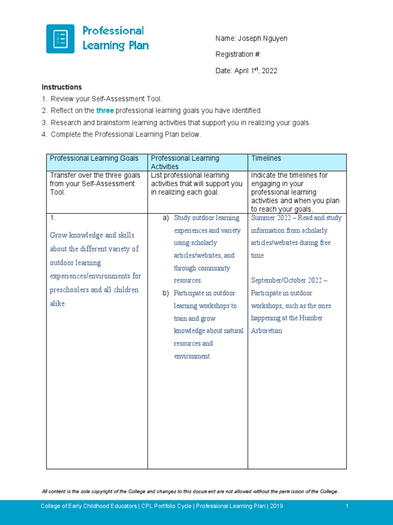 CPL Professional Learning Plan | Download Free PDF | Learning | Early ...