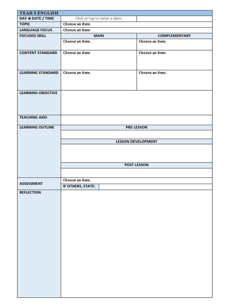 Year 3 Lesson Plan Template | PDF