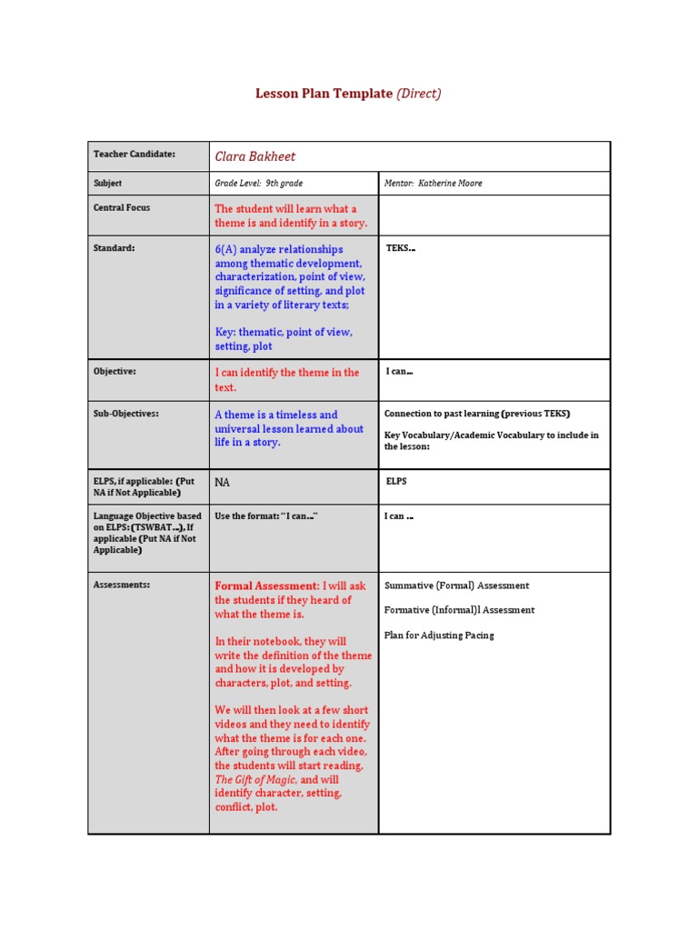 Lesson Plan Template Direct | PDF | Learning | Cognitive Science