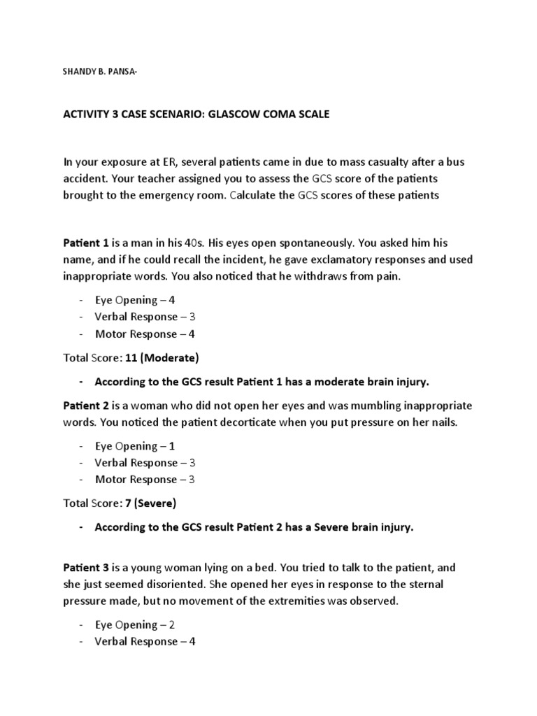 Activity 3 Case Scenario Gcs | PDF | Human Diseases And Disorders ...