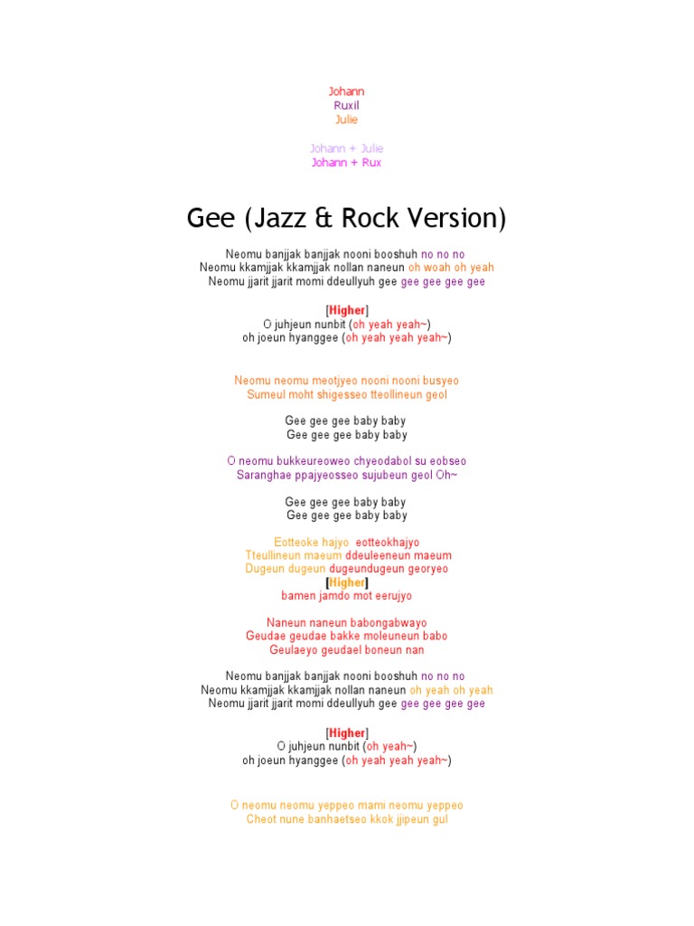 Romanized Lyrics of "Gee" | PDF | Language Arts & Discipline