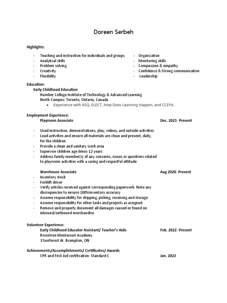 Doreen Resume | PDF