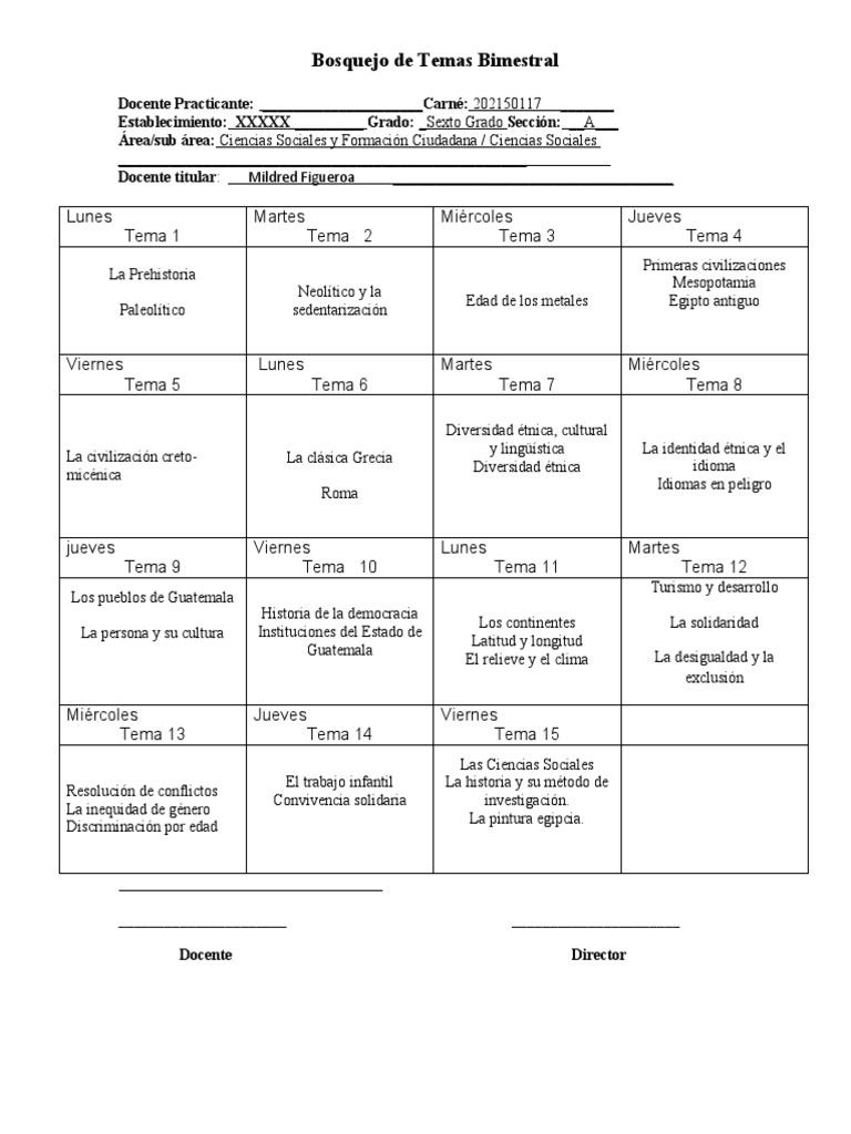 Bosquejo de Temas Sexto Grado | PDF