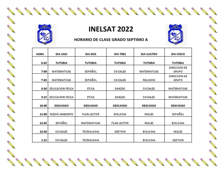 Horario de Clases Grado Septimo A | PDF