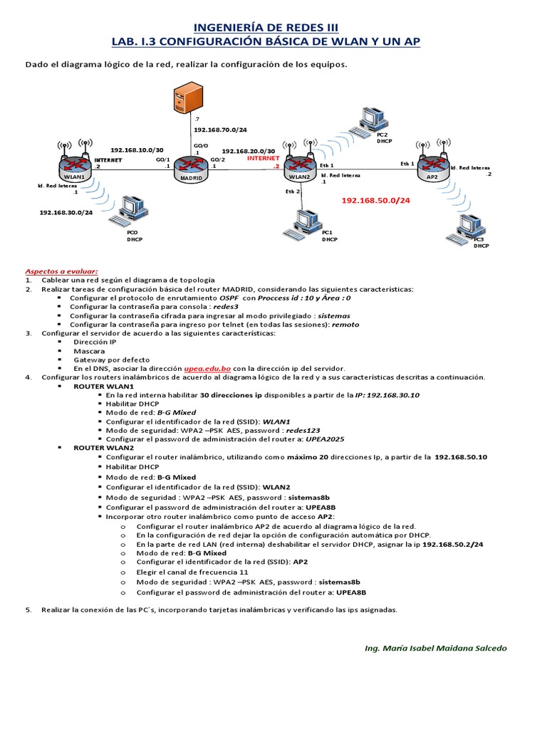 Lab. i.3 Configuración Básica de Wlan y Un AP I_22 | PDF | Dirección IP | Enrutador (Computación)