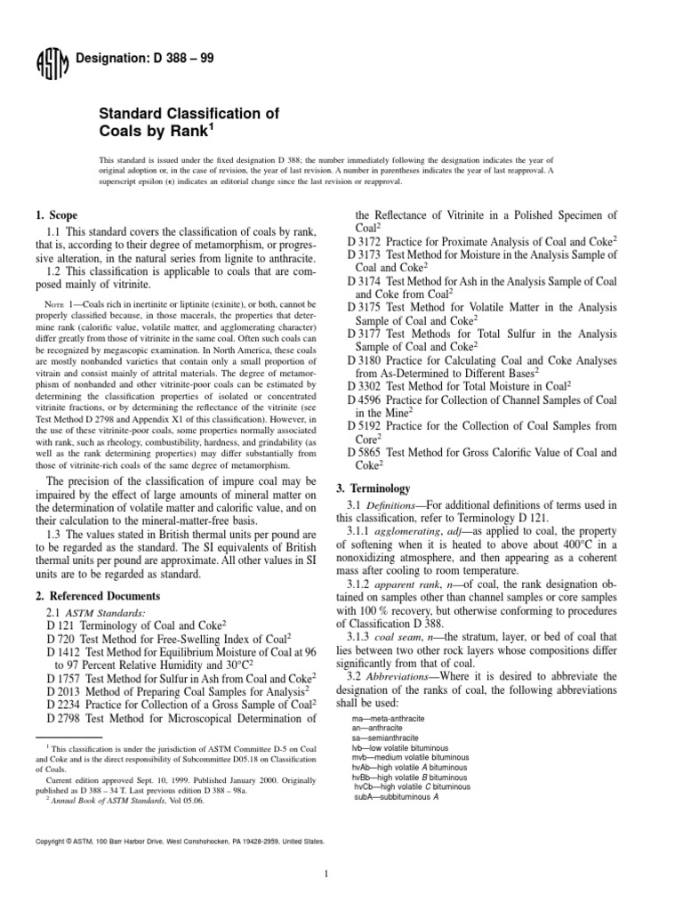 ASTM D 388 Classification of Coals | PDF | Bituminous Coal | Coal