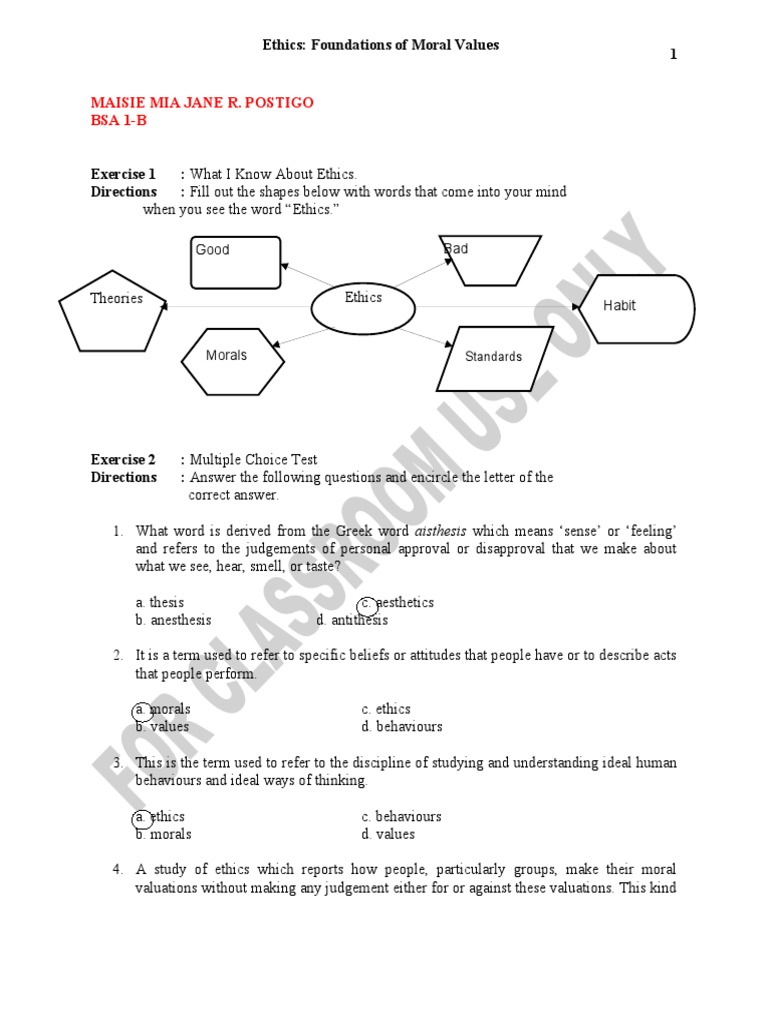 ETHICS-UNIT-2 - Answers | PDF | Morality | Value (Ethics)