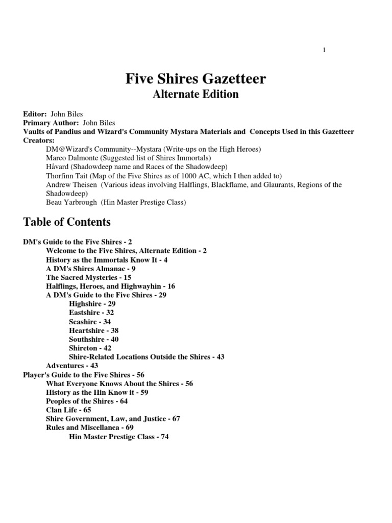 Alternate Five Shires Draft One | PDF | Dwarf (Dungeons & Dragons ...
