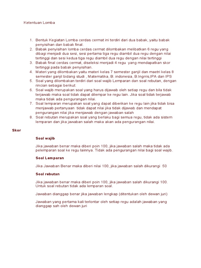 Ketentuan Lomba LCC | PDF
