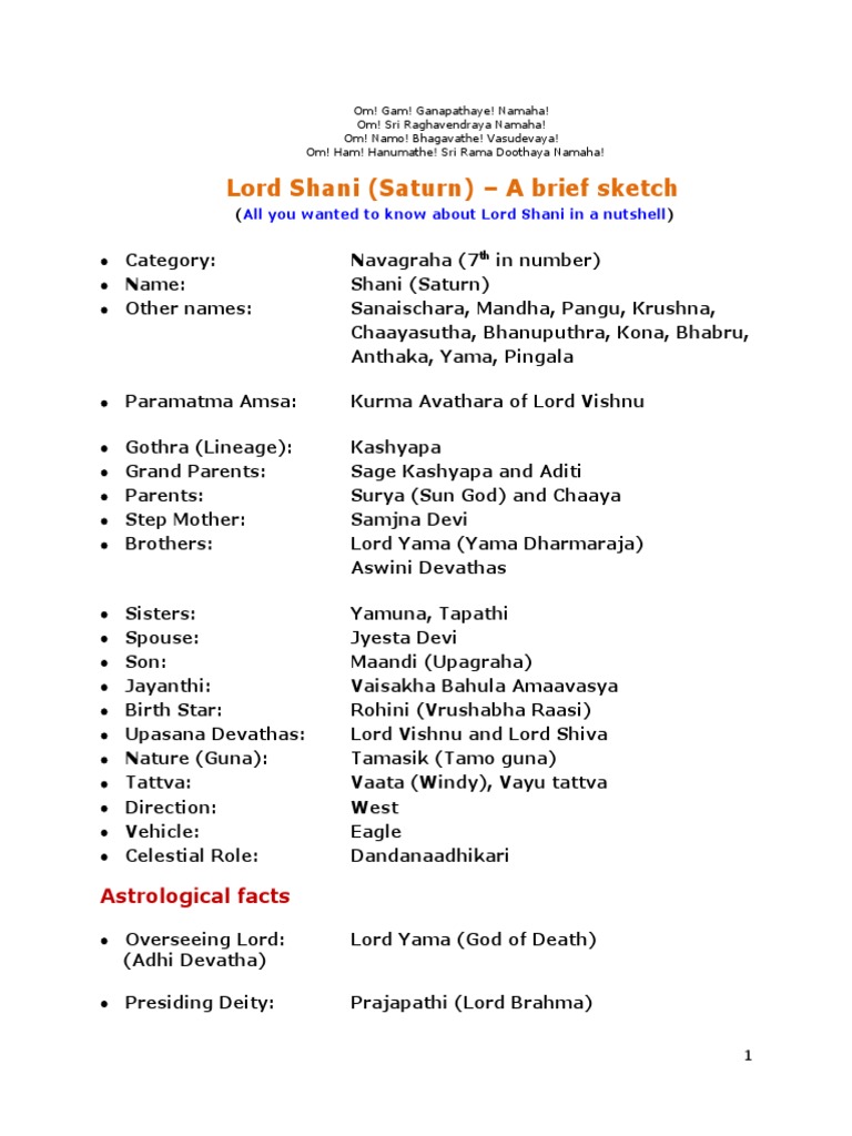 Lord Shani (Saturn) - A Brief Sketch | PDF | Planets | Ancient Science