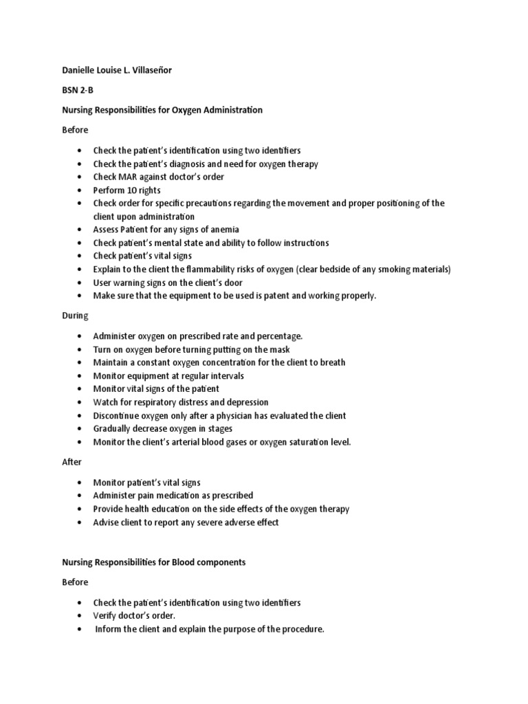 Nursing Responsibilities For Oxygen Administration | PDF | Blood ...